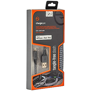 Ventev Helix 14 in Expandable iPhone Cable | Fast Charging USB-A to Lightning Cable | Coiled MFi Certified iPhone Charger Cord | No Tangle Cord, Conveniently Crafted for The Car iPhone, Gray