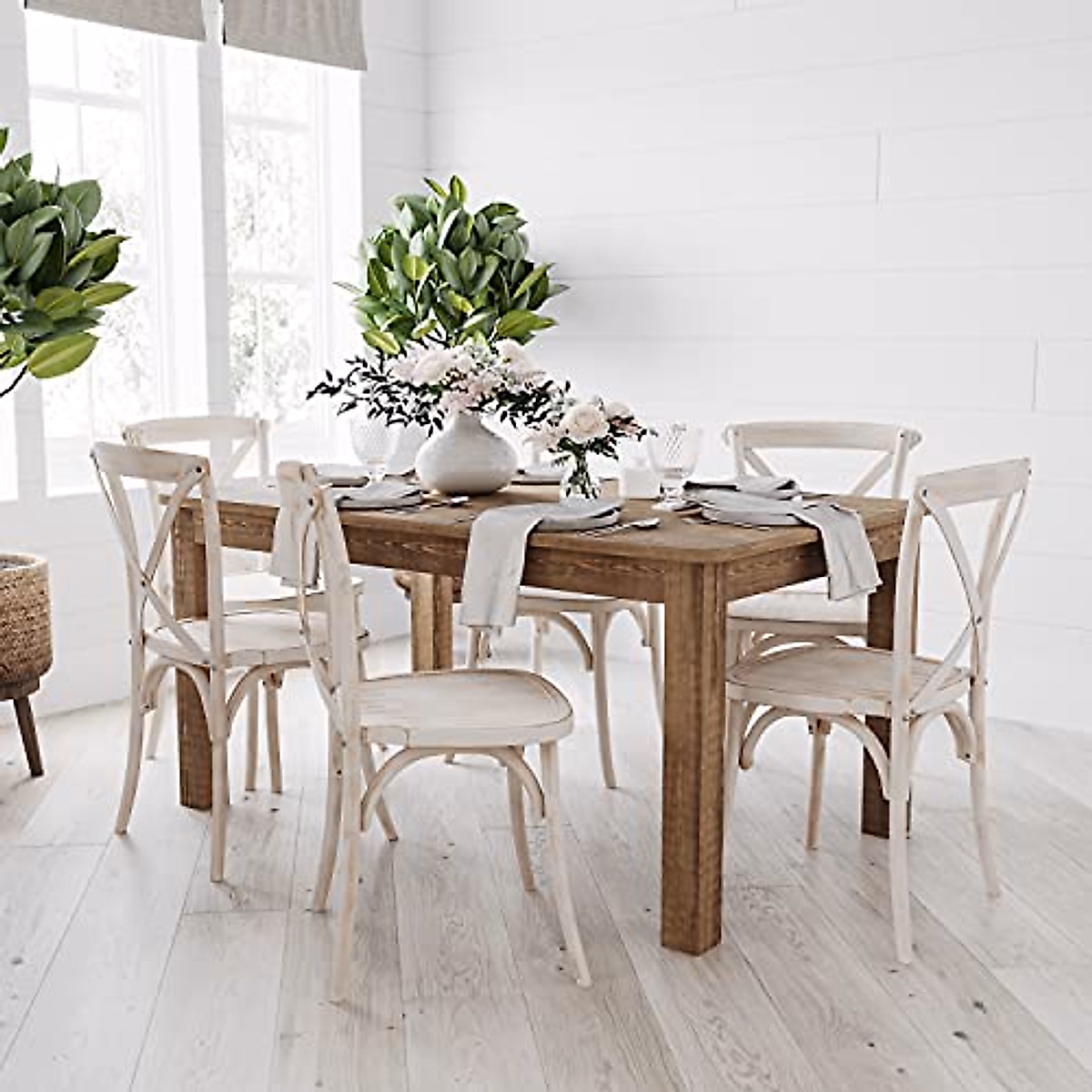 Merrick Lane Jessamine 60" x 38" Rectangular Antique Rustic Solid Pine Farm Dining Table
