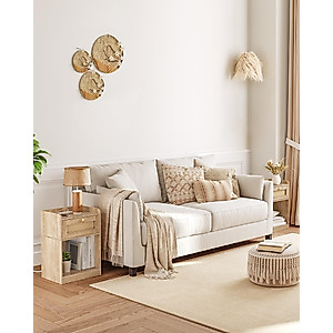 CHOEZON Nightstand with Charging Station, Side Table with Rattan-Style Drawer and Storage Shelf, Modern Rattan Night Stand with 2 USB Ports, Boho End Table Bedside Table for Bedroom, Natural MBZ01UWO