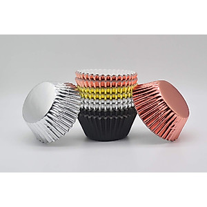 Mombake Standard Metallic Foil Paper Cupcake Liners in Rose Gold, Gold, Silver and Black, 200-Count