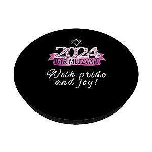 Bar Mitzvah 2024 I With Pride & Joy I Pink Banner Decor PopSockets Standard PopGrip