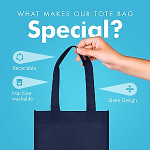 Simply Green Solutions - Plain Tote Bag, Thick Reusable Gift Bag with 16-Inch Handles, Use As Goodie Bags, Party Favor Bags, or Halloween Tote Bag, Blue Navy, Pack of 25