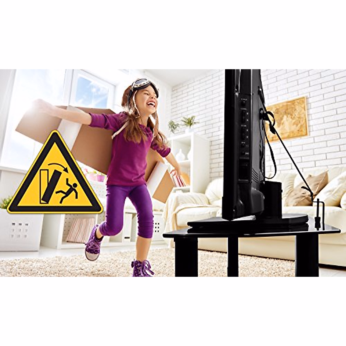 Mount It! TV Safety Straps For Child and Baby Proofing, Anti Tip Prevention and Earthquake Protection, Heavy Duty Metal Connectors, Secures to TV Stand and Walls, Black