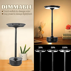HAPYGI Rechargeable Cordless LED Table Lamps Touch Sensor Light, 3-Levels Portable Dimming Wireless Battery Operated Lamp，Nightstand Lamp/Night Light/Restaurant Table/Outdoor/Coffee/Bar (Black)…