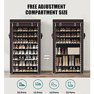 MUYIASER 10 Tier Shoe Rack，with Dustproof Cover Free-Standing Widen Shoe Storage Organizer for Closet，Hold 40-50 Pairs of Shoes,Non-Woven Shoe Storage Cabinet， for Closet, Entryway