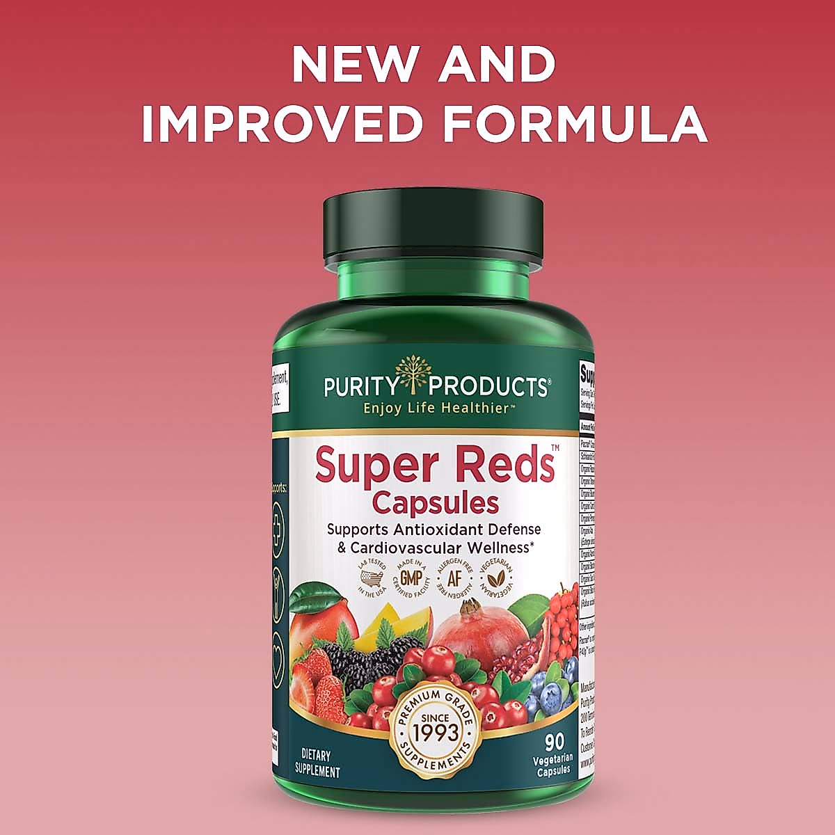 Purity Products Super Reds Capsules Formula (20+ Organic Super Fruits and Berries) Certified Organic Phytonutrients - 90 Capsules