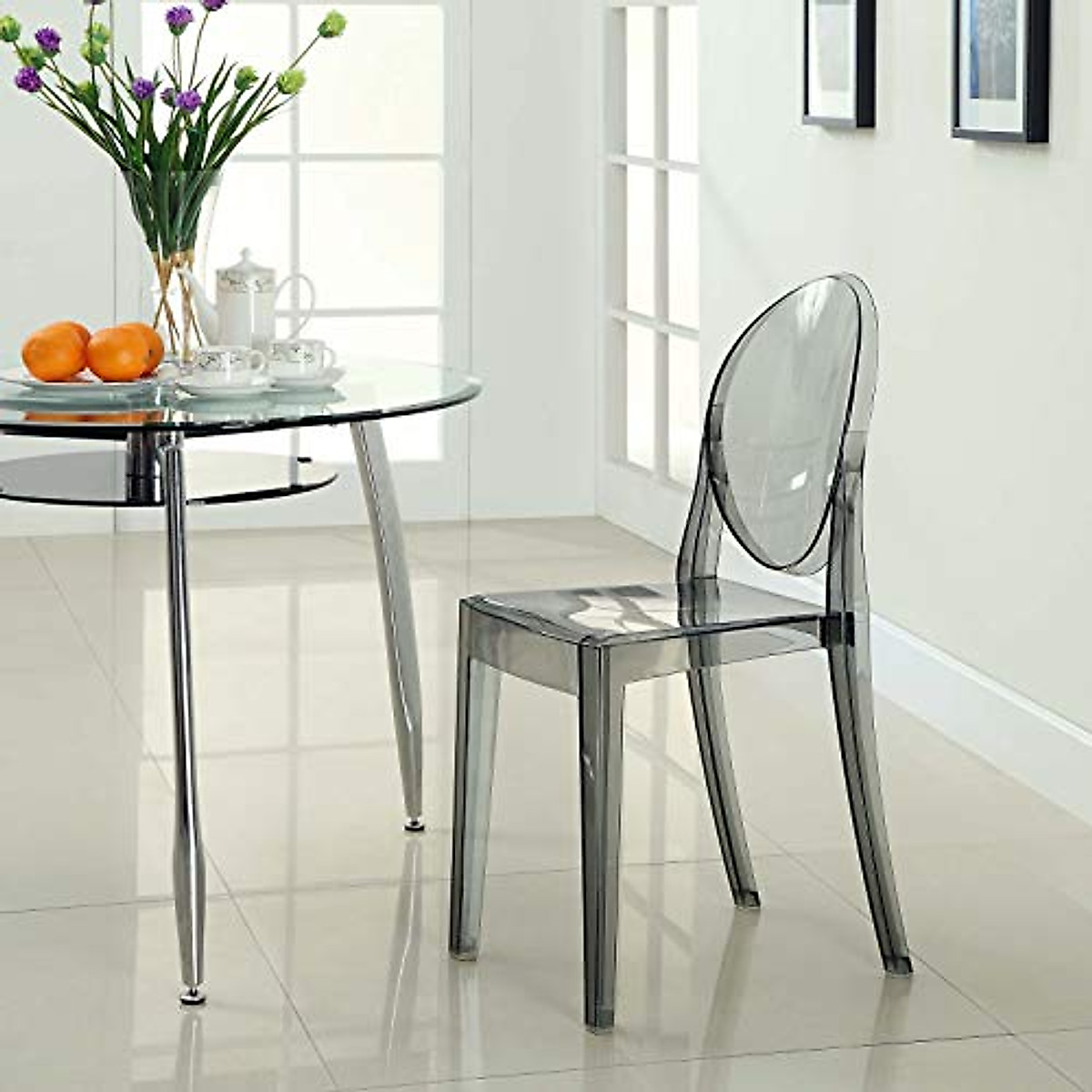 Modway Casper Modern Acrylic Stacking Kitchen and Dining Room Chair in Smoke - Fully Assembled