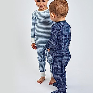 HonestBaby Non-Slip Footed Pajamas One-Piece Sleeper Jumpsuit Zip-Front PJs 100% Organic Cotton for Baby Boys, Blue Plaid, 12 Months