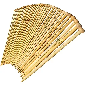 36PCS Bamboo Knitting Needles Set, BetyBedy Single Pointed Knitting Needles, 9 Inches Length Knitting Crochet Supplies for Beginners Handmade (18 Sizes from 2.0mm-10.0mm)