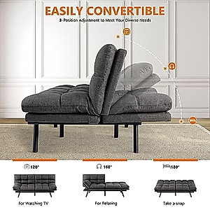 Sweetcrispy Futon Couch for Living Room Sofas, Dark Grey