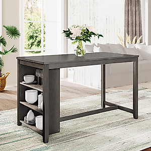 Bellemave 5 Pieces Counter Height Dining Table Set for 4,Rustic Farmhouse Wooden Bar Table Set with 3-Tier Shelf, 2 Stools and 2 Chairs for Kitchen Dining Room(Grey)