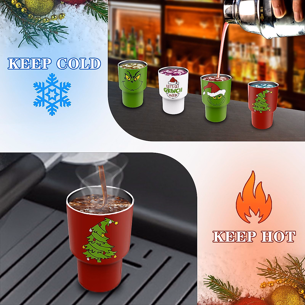 LSBIYUTEFO Mini Shot Glasses with Lids and Straws, 3 oz Cute Christmas Style Stainless Steel Insulated Sublimation Tumbler Cup for Drink Cocktail Bar Beach Party Gift (6 Packs)