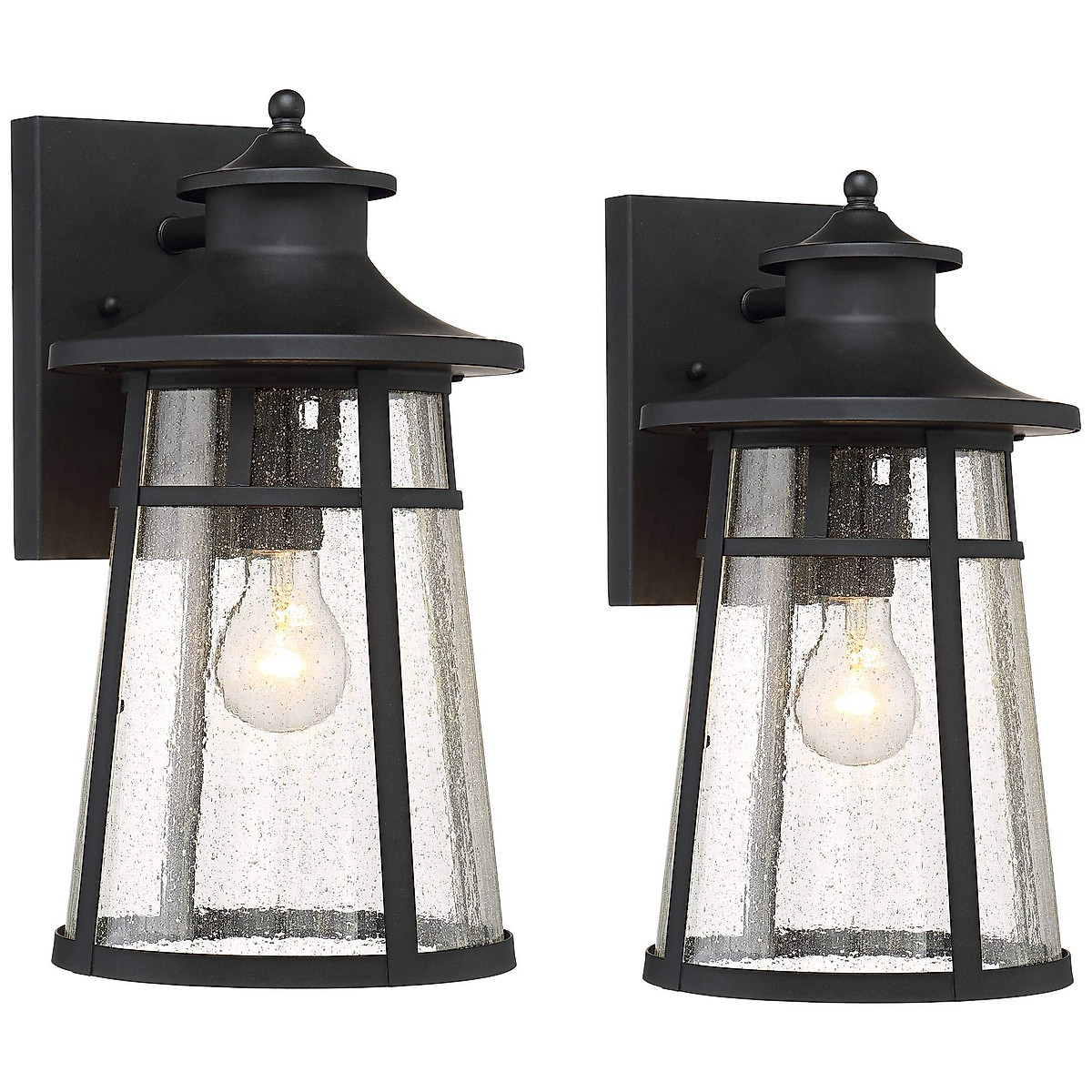 John Timberland Clement Mission Outdoor Wall Light Fixtures Set of 2 Cast Iron Black Metal 15" Clear Seedy Glass for Exterior House Porch Patio Outside Deck Garage Yard Front Door Garden Home