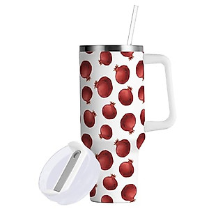 ARGTILDN 40 oz Tumbler Pomegranate Fruit Insulated Travel Mug with Handle and Straw Lid Stainless Steel Vacuum Coffee Cup Tea Beverage Container Water Bottles for Car Sports office
