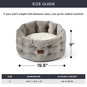 Bedsure Round Cat Beds for Indoor Cats, Washable Small Dog Bed for Puppy and Kitten with Classic Chesterfield Style, 20x20x9inches, Ash Grey