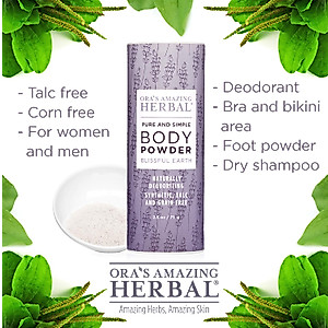 Natural Body Powder, 2.5 Ounces Pack of 3, Dusting Powder No Talc, Corn, Grain or Gluten Blissful Earth Scent (Essential Oil Only No Synthetic Fragrance) Non GMO Made in The USA, Ora's Amazing Herbal
