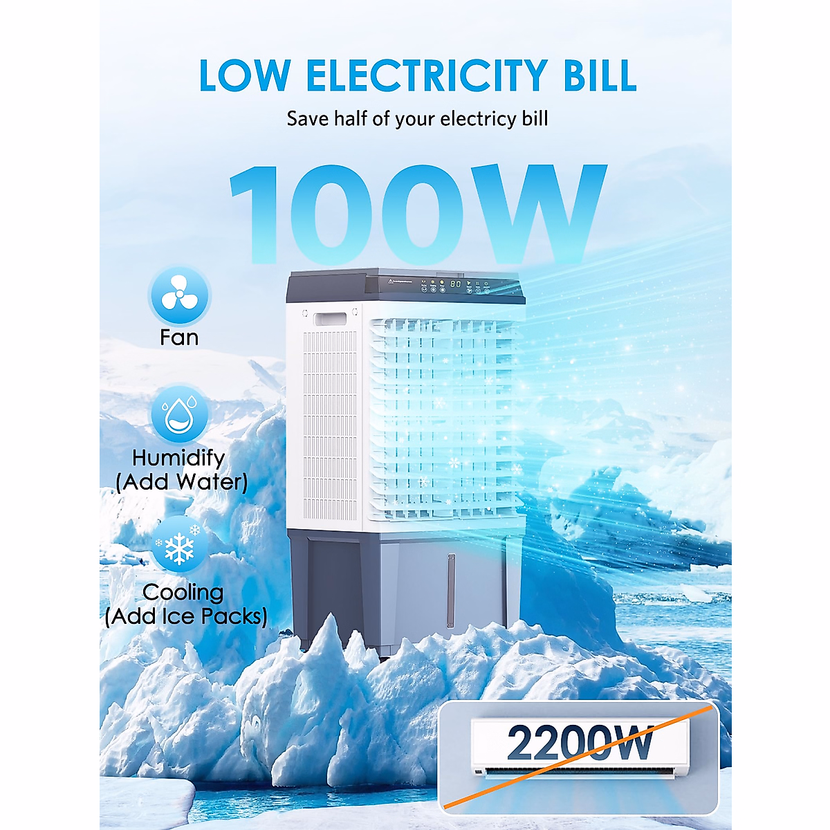 Air Choice Evaporative Air Cooler, 1800CFM Swamp Cooler with 12H Timer, 110° Oscillation, Remote Control & 5.3 Gal Water Tank, 3 Speeds, 4 Ice Packs, 3-in-1 Evaporative Cooler for Outdoor Indoor Use