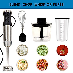Kenmore Immersion Hand Blender Mixer Variable Speed Blender Handheld Blending Stick Smoothie Food Chopper Whisk 700mL Beaker Lid Baby Food Red Sauces Puree Soup Quad Blade Kitchen Black Silver