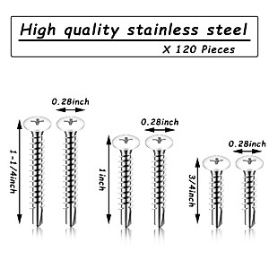 120 Pcs #8 White Pan Head Screw White Sheet Metal Screws Self Tapping Screws for Metal Quad Drive Self Tapping Drill Screws Cargo RV Exterior Fasteners, Enclosed Trailer Repair Screws,3 Sizes