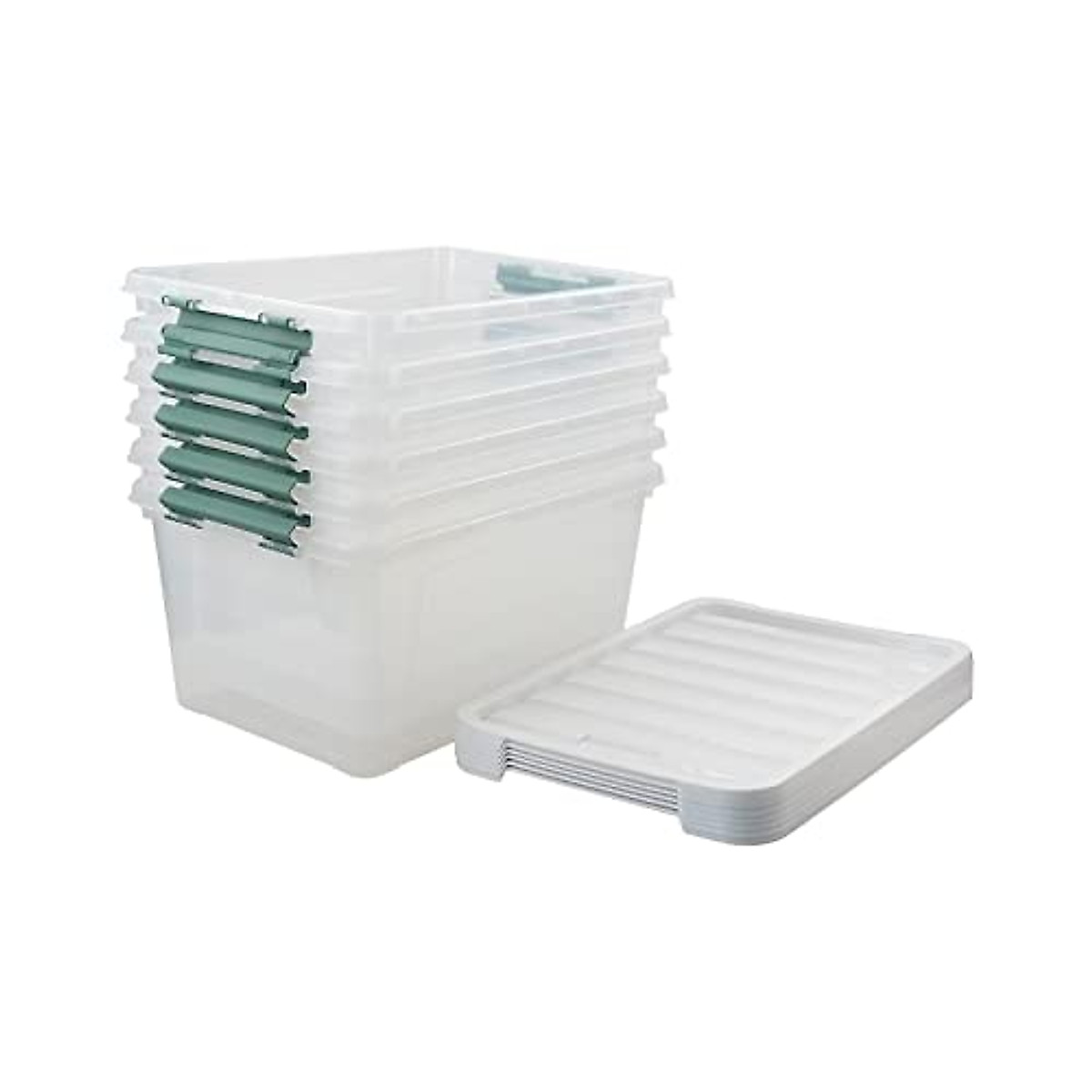 Utiao 20 Quart Clear Plastic Bin with Lid, Latching Storage Box, 6 Packs