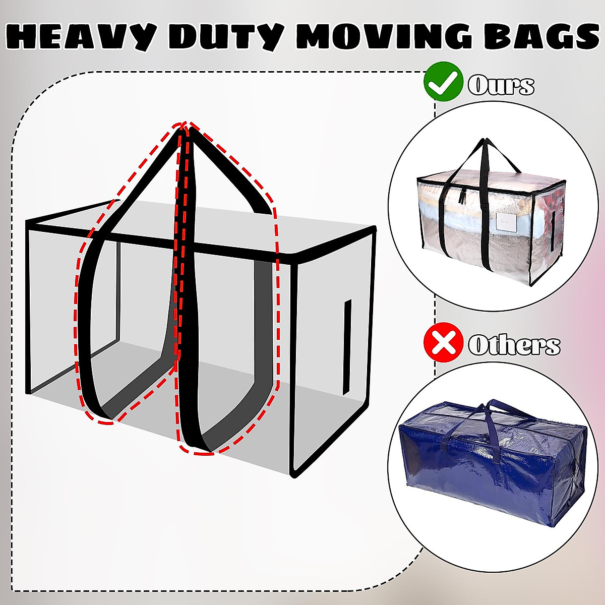 Dntorx 6 Pack Large Clothes Storage Bags with Lids Transparent Moving Bags Heavy Duty Moving Totes Packing Bags with Zips for Moving House Clothes Bedding Duvet Toys Storage