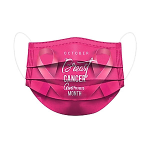 GOGCIAO Breast Cancer Awareness Accessories Disposable Face Cover with Designs for Women,Pink Ribbon Printed Pattern with Nose Wire,50Pcs