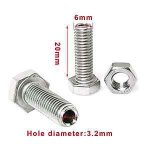 PZRT 2pcs Cylindrical Hollow External Hexagon Screw 304 Stainless Steel Lamp Threading Screws Through Hole Bolt M6x20