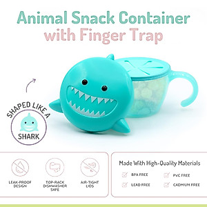 melii Animal Snack Container with Finger Trap, Shark, for Toddlers, Kids and Adult