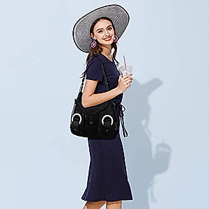 Angel Kiss Purses and Handbags Multi-Pocket Roomy Ladies Shoulder Hobo Bag Satchel Tote Washed Black Leather Purses for Women