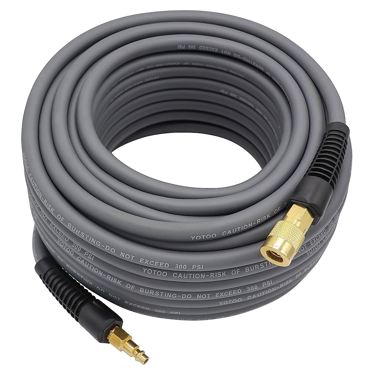 YOTOO Hybrid Air Hose 3/8-Inch by 100-Feet 300 PSI Heavy Duty, Lightweight, Kink Resistant, All-Weather Flexibility with 1/4-Inch Industrial Quick Coupler Fittings, Bend Restrictors, Gray