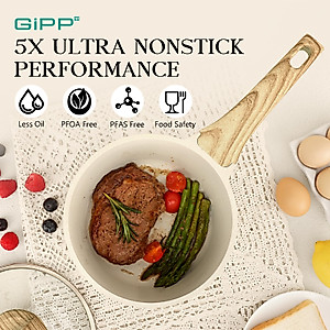 GiPP 1.5Qt & 2.5Qt Sauce Pan Set with Lid Nonstick - White Granite Non Stick Saucepan 4Pcs Sauce Pots Cooking Pot with Stay-cool Handle, Small Kitchen Pots Set Induction Pot, PFOA Free