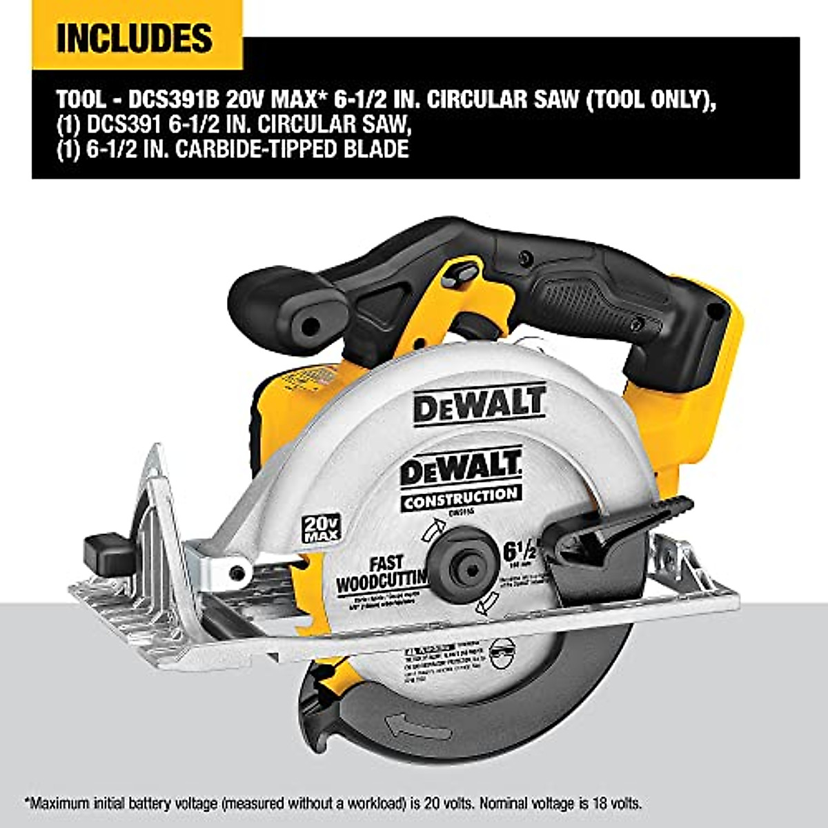 DEWALT 6-1/2-Inch 20V MAX Circular Saw, Tool Only (DCS391B) , Yellow