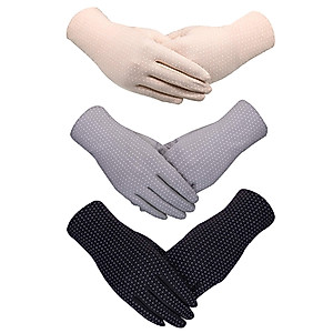 3 Pairs UV Gloves Sun Protection Women Driving Gloves Summer Sunblock Gloves for Driving Riding Outdoor (Black, Beige, Gray, Medium)