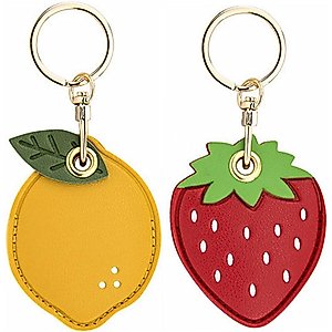 Leather Keychain Holder Case Compatible with Apple AirTag, Cute Protective Air Tag Cover with Keychain Ring, Anti-Scratch Finder GPS Tracker Case for Wallet Keys(Strawberry-Lemon)