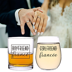 Gnollko Engagement Gifts for Couples,Engaged Party Decoration for Fiance Fiancee Boyfriend Girlfriend Him Her,Wedding Glasses Set for Mr Mrs Bride Groom Bridal Shower