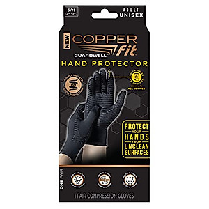Copper Fit Guardwell Gloves Full Finger Hand Protection, Small/Medium, Black
