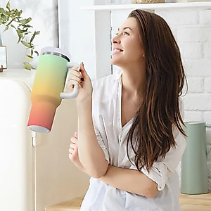 MCHIVER Blue Pink Gradient 40 oz Tumbler with Handle and Straw Stainless Steel Vacuum Water Bottle Leak-proof Travel Coffee Mug Insulated Cup for Office Car Home