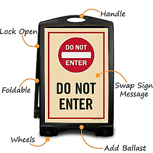 SmartSign "Do Not Enter" A-Frame Sidewalk Sign Kit (with Symbol), 36" x 24", Built-In-Wheels, Double-Sided Portable Plastic Sandwich Board, Set of 1 Foldable Black A-Frame + 2 Sign Panels, USA-Made