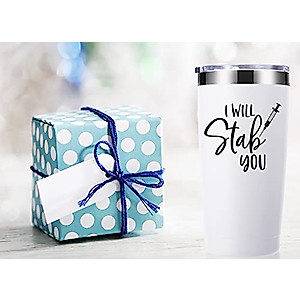 momocici Nurse Gifts.I Will Stab You 20 OZ Tumbler.Funny Nurse Week,Nurse,Gag Nursing Graduation Gifts for Nurse.Nurse Practitioner Gifts Travel Mug(White)