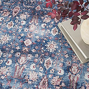 Nourison Brilliance Machine Washable Traditional Vintage Blue/Brick 7'10" x 9'10" Area -Rug, Easy -Cleaning, Non Shedding, Bed Room, Living Room, Dining Room, Kitchen (8x10)