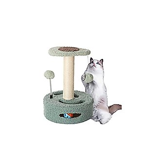 JIXIANGDOG Cat Scratching Post Cat Scratcher for Indoor Cats Natural Sisal Covered Cats Scratch Toy with Interactive Track Balls and Soft Dangling Ball for Kitten and Adult Cats