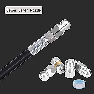 WEOSMIRA Pressure Washer Sewer Jetter Nozzles,4 Pieces, Pointed,Button Nose,Rotating and Corner Jetting Sewer Nozzle,Different Models,Stainless Steel,1/4 Inch Quick Connector,Orifice 4.0, 4.5, 5.5