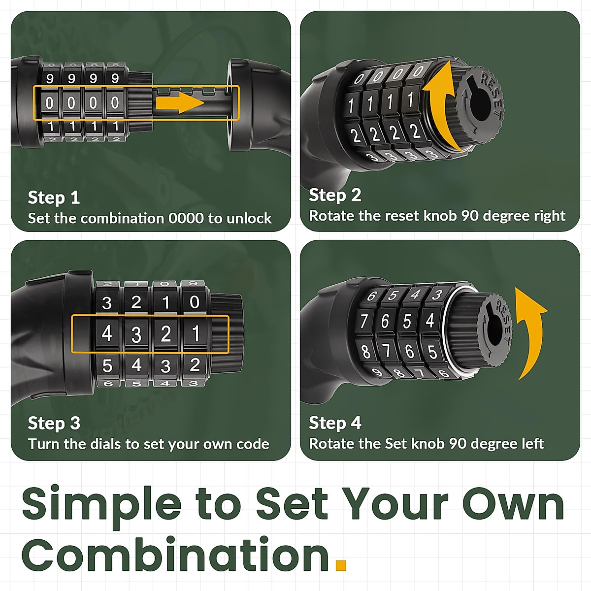 Titanker Bike Lock, Bicycle Lock 4 Feet Cable Lock 1/2 Inch Resettable Bike Lock Combination with Mounting Bracket, Bike Accessories for Bicycle, Electric Scooter, Motorcycle, Black