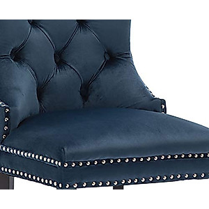 ZHENGHAO Dining Chairs Set of 2, Velvet Upholstered Armless Dining Room Chairs with Wooden Legs, Modern Nailhead Trim Wingback Accent Chair with Ring Pull for Kitchen Bedroom Restaurant, Navy Blue