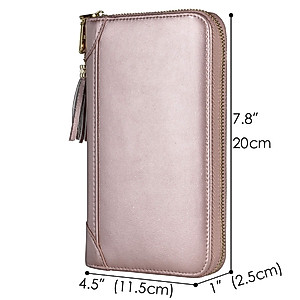 Easyoulife Credit Card Holder Wallet Womens Zipper Leather Case Purse RFID Blocking (Rose Gold)