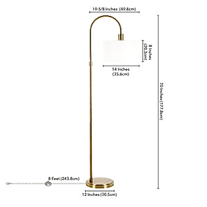 Veronica Arc Floor Lamp with Fabric Shade in Brass/White
