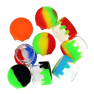 Glass Concentrate Container with Silicone Lids 48-Pack 6ml Round No-Neck Storage Jar for Oil, Lip Balm, Wax, Cosmetics by ooDuo, Multi