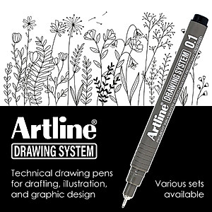 Artline 230 Drawing System Pens, Technical Drawing Pens For Drafting, Illustrating, and More, 0.1mm, 0.2mm, 0.3mm, 0.4mm, 0.5mm, and 0.8mm Fine Tips - Black, 6-Pack