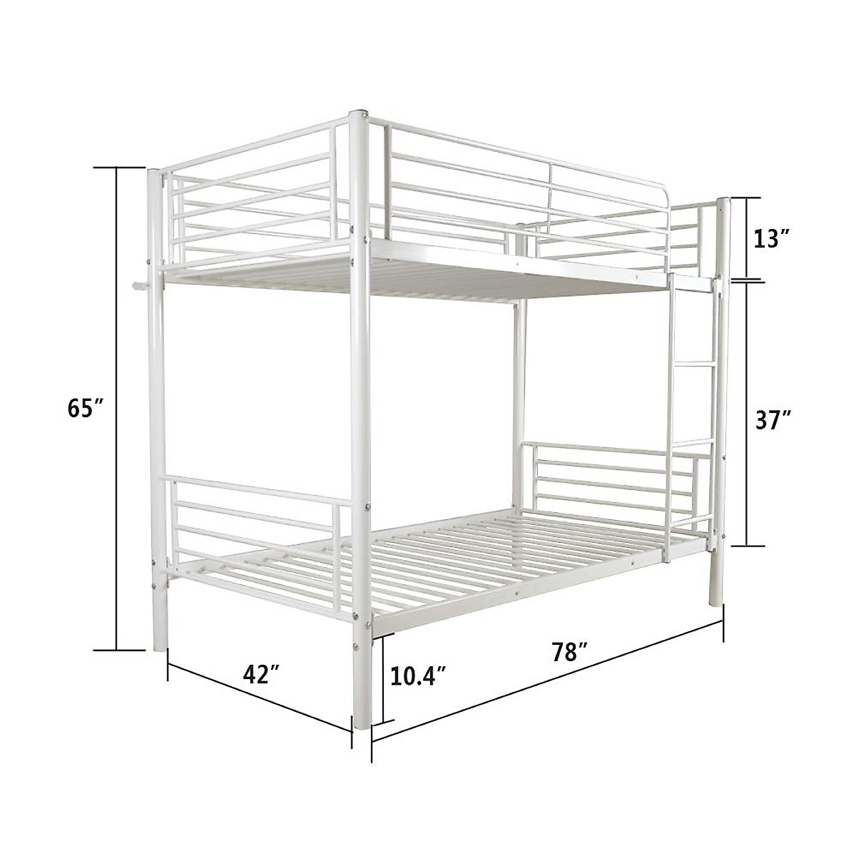 Karl home Bunk Bed Twin Over Twin, Metal Bunk Bed with Built-in Ladder and Safety Guardrail, Space-Saving Twin Bunk Beds for Kids, Teens & Adults, No Box Spring Needed, White