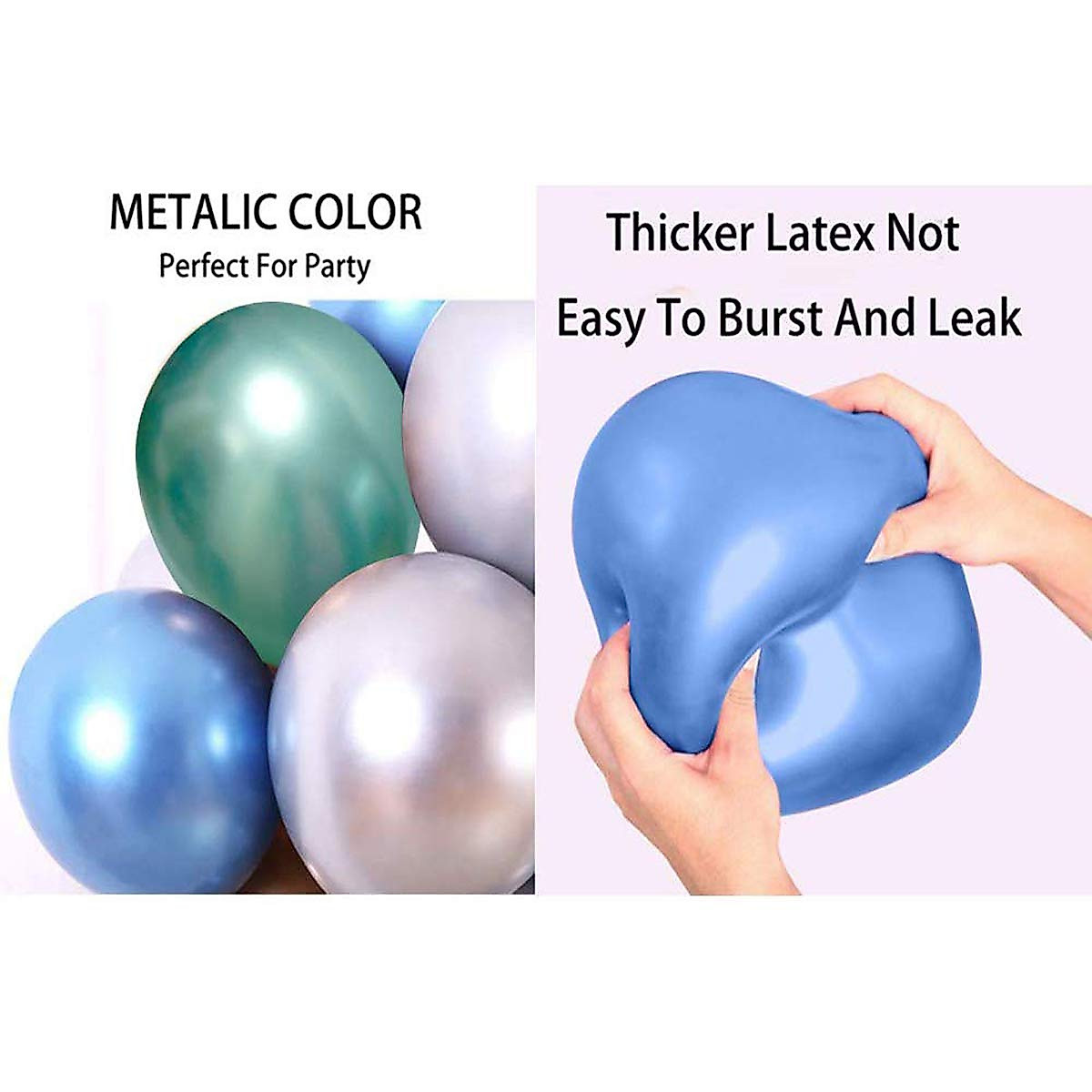 Blue and silver Metallic Chrome Latex Balloons, 50pcs 12 Inch Green Metallic Balloons White Latex Party Balloons for Bridal Shower Wedding Birthday Graduation Valentine’s Day Party Decoration